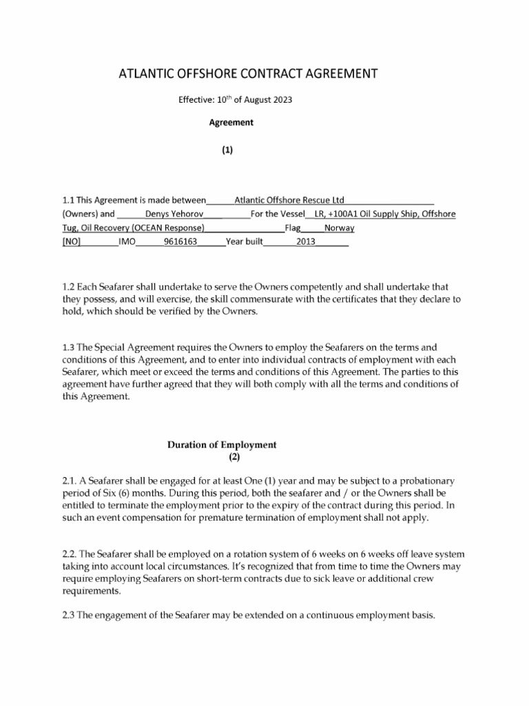 Atlantic Offshore Contract Agreement | PDF