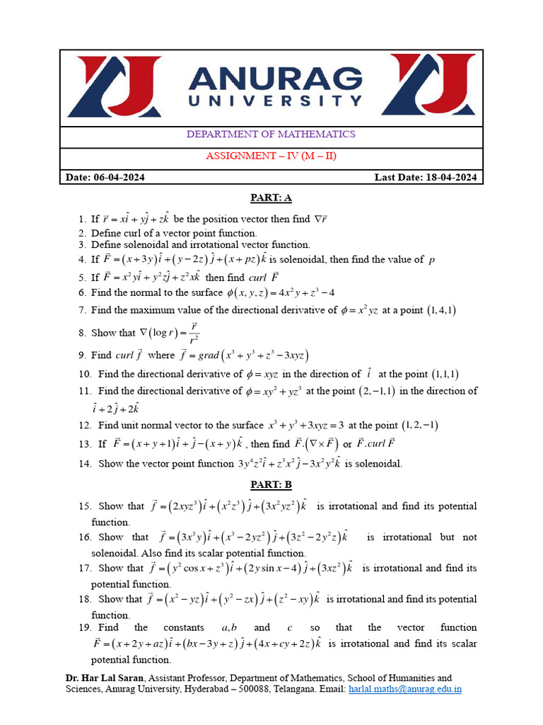 Assignment IV | Download Free PDF | Geometry | Vector Calculus