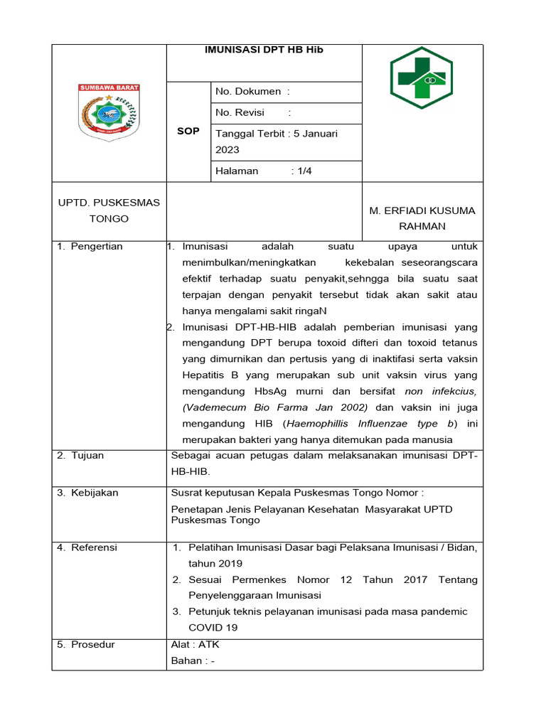 Imunisasi DPT-HB-HIB untuk Bayi | PDF