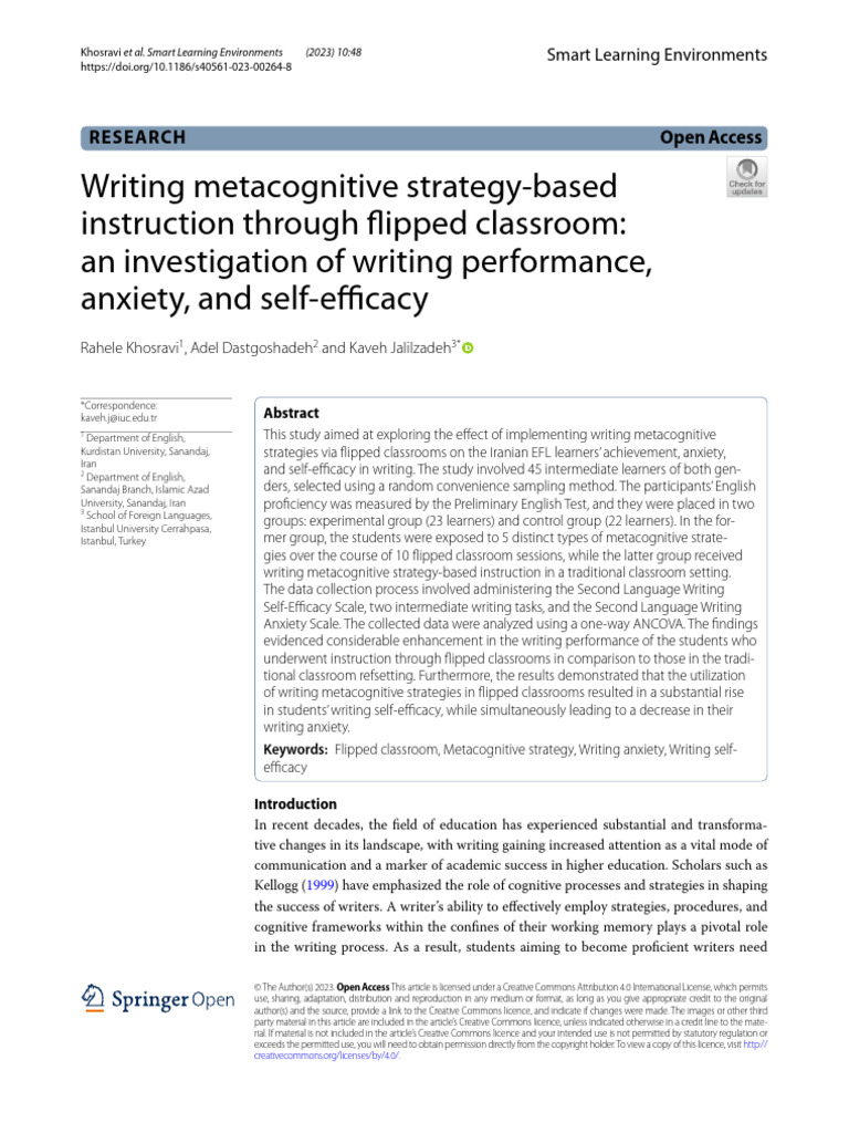 Writing Metacognitive Strategy Based Instruction Through Flipped Classroom: An Investigation of ...