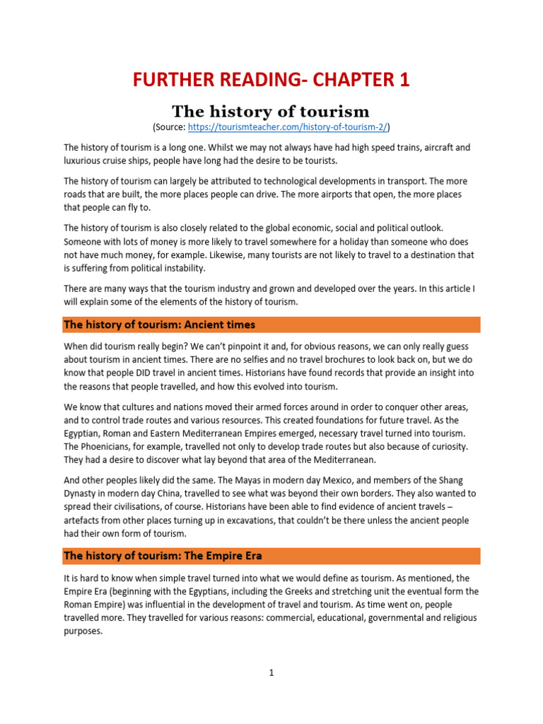 W2-Chapter 1-Reading 02 - Further Reading | Download Free PDF | Tourism | Roman Empire