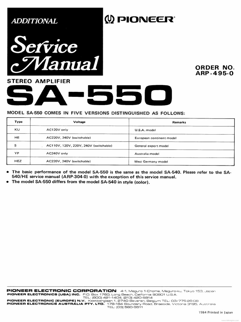 Hfe Pioneer Sa 550 Service Arp 495 0 en PDF | PDF