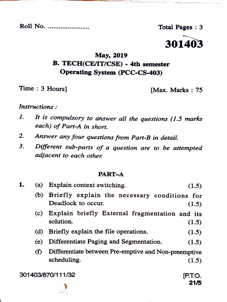 B.tech Operating System (PCC-CS-403) | PDF | Scheduling (Computing) | File System