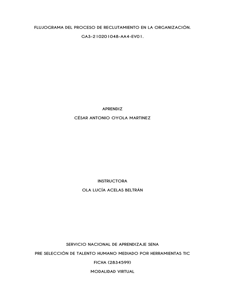 Flujograma Del Proceso de Reclutamiento en La Organización. Ga3-210201048-Aa4-Ev01. | Descargar ...