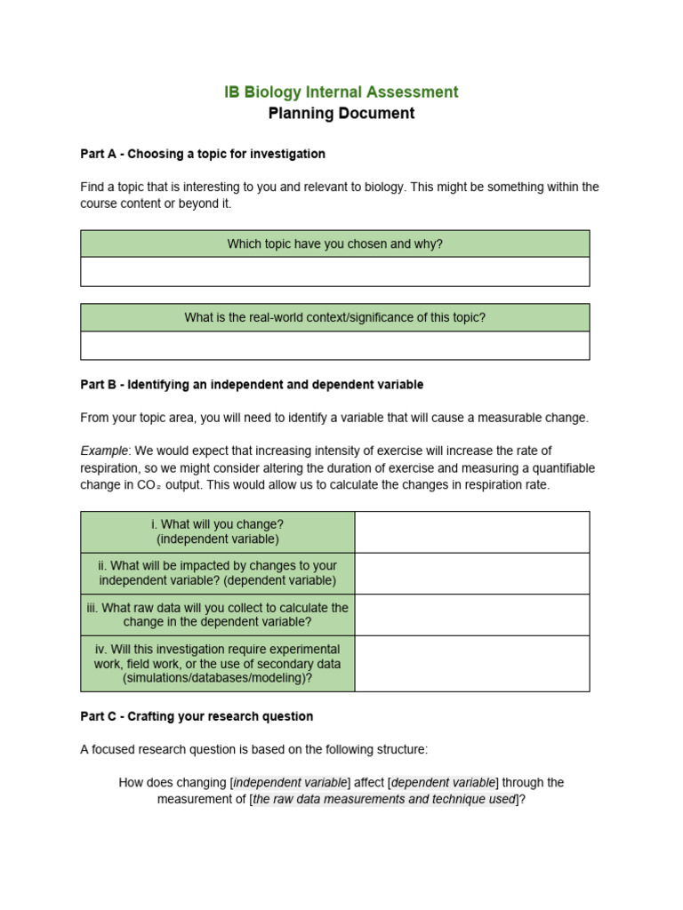 IB Biology IA Planning Guide | PDF | Dependent And Independent ...