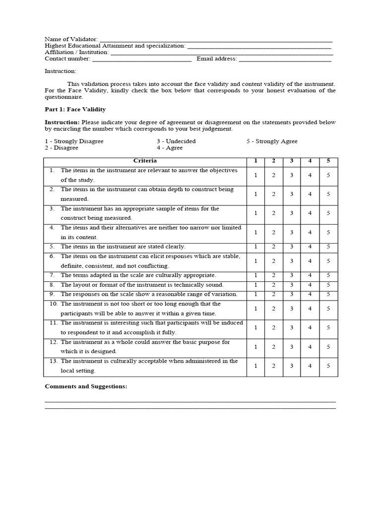 Questionnaire-for-Validation For Our Thesis | PDF | Validity ...