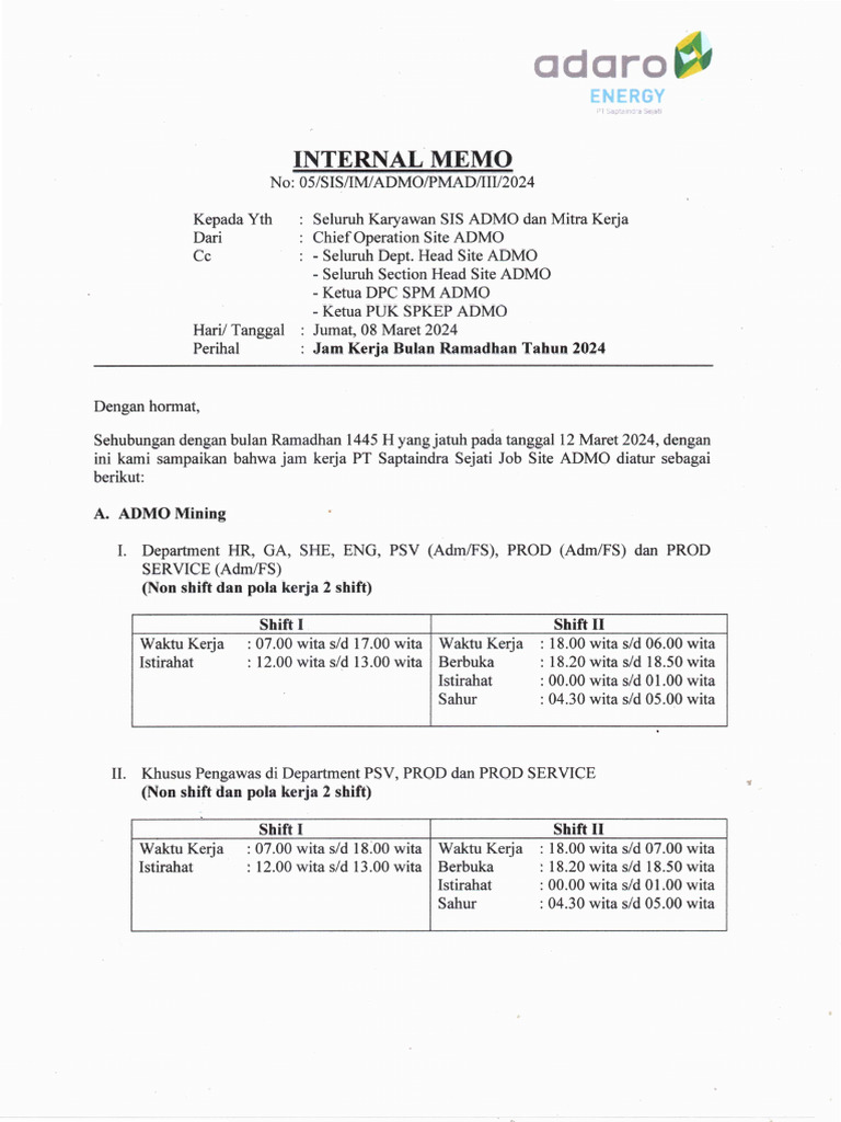IM Jam Kerja Bulan Ramadhan Tahun 2024 | PDF