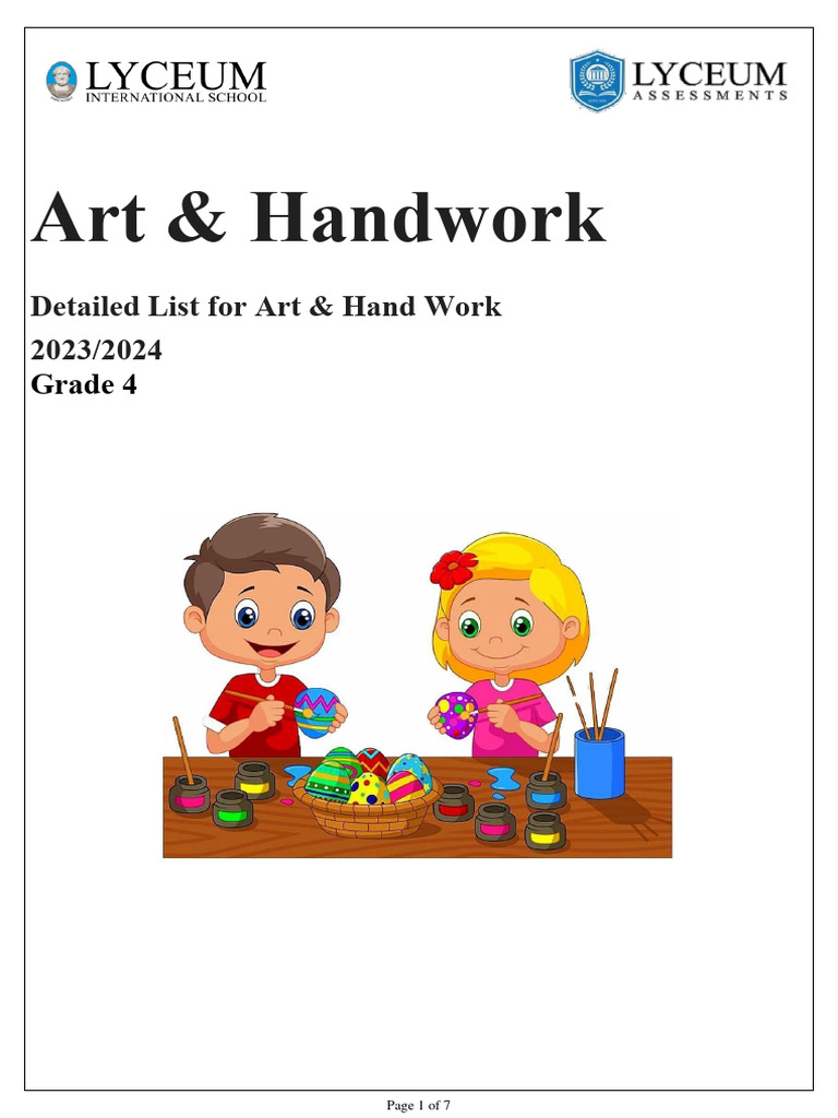 Grade 04 Art & Handwork Materials List | PDF | Pencil | Drawing