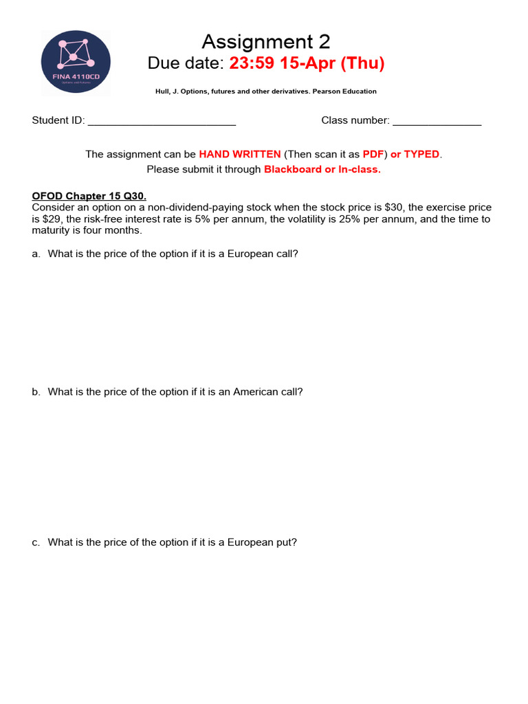 Options and Derivatives Assignment | PDF | Option (Finance) | Stocks