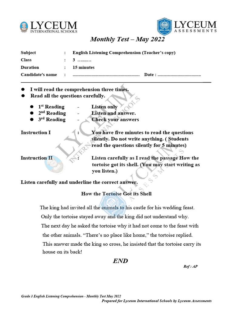 Grade 3 Listening Test Instructions | PDF