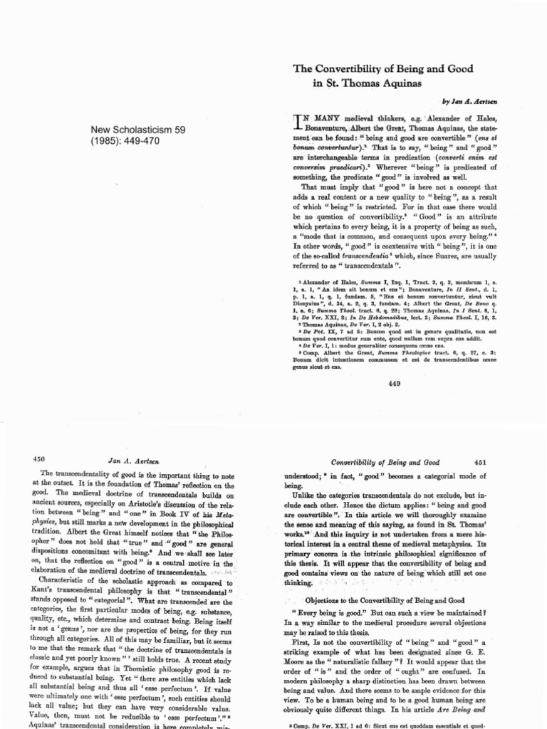 Aertsen, Jan Adrianus - The Convertibility of Being and Good | PDF ...