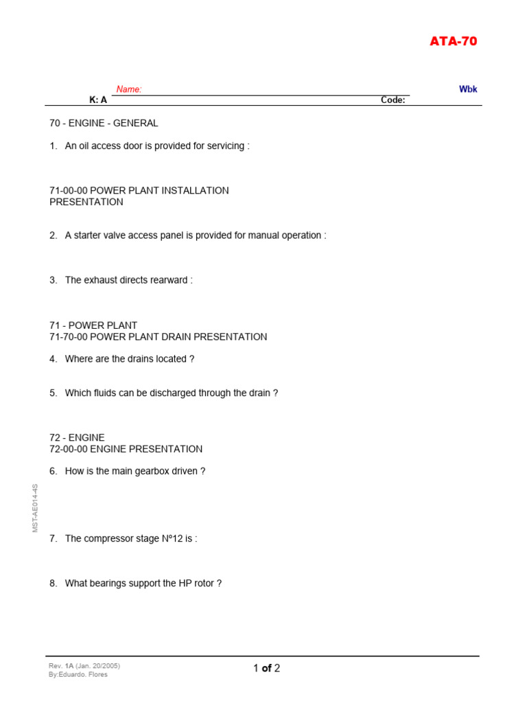 ATA-70 WBK 1.1 | PDF | Engines | Valve