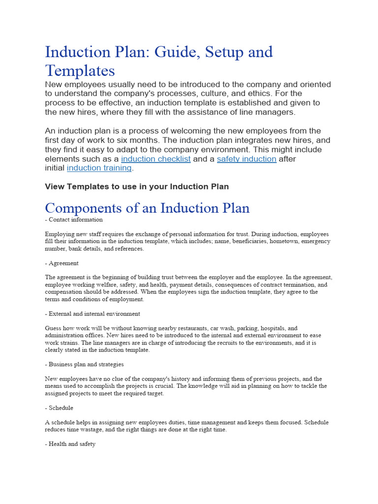 Induction Plan | PDF | Employment | Employee Retention