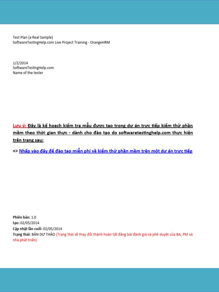 Live-Project Test-Plan SoftwareTestingHelp | PDF
