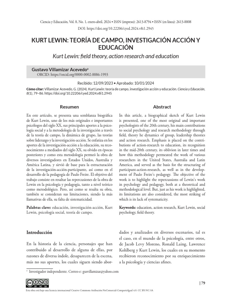 Kurt Lewin Teoría de Campo, Investigación Acción y Educación ...