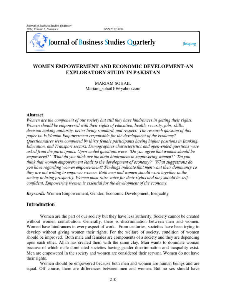 Women Empowerment and Economic Development-Pakistan | PDF | Empowerment ...