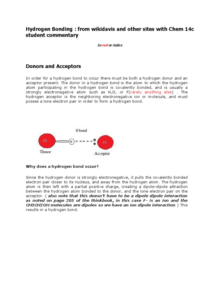 Hydrogen Bonding Question | PDF | Hydrogen Bond | Intermolecular Force