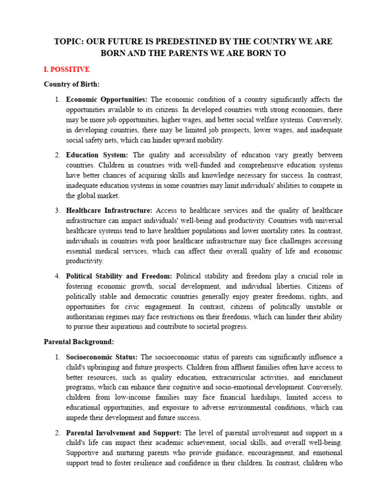 Debate Outline | PDF | Psychological Resilience | Social Mobility
