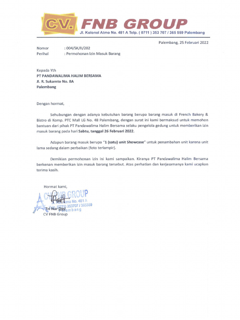 Surat Izin Loading Barang | PDF