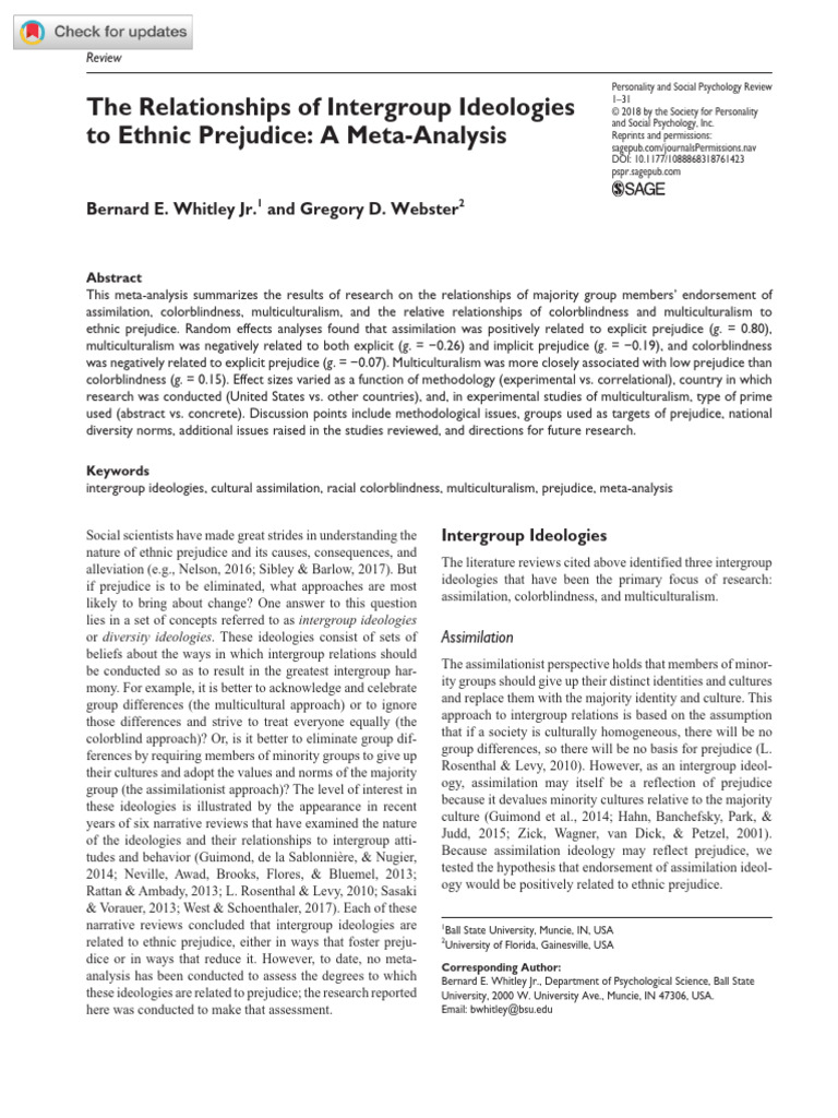 The Relationships of Intergroup Ideologies To Ethnic Prejudice A 2018 | PDF | Effect Size ...