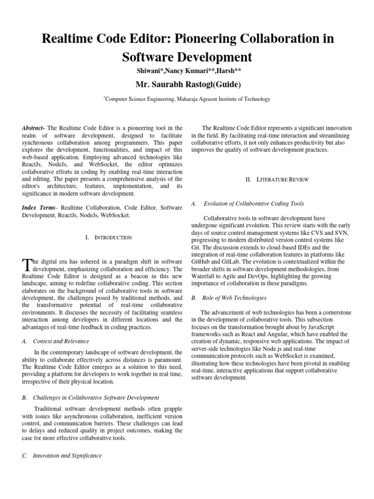 Realtime Code Editor for Collaborative Coding | PDF | Client–Server Model | Software Development ...