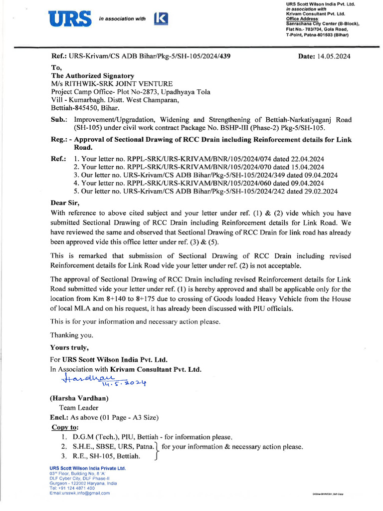439, Reg. Approval of Sectional Drawing of RCC Drain Including ...