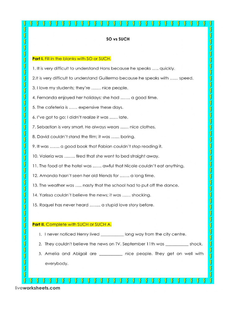 So Such Worksheet | PDF