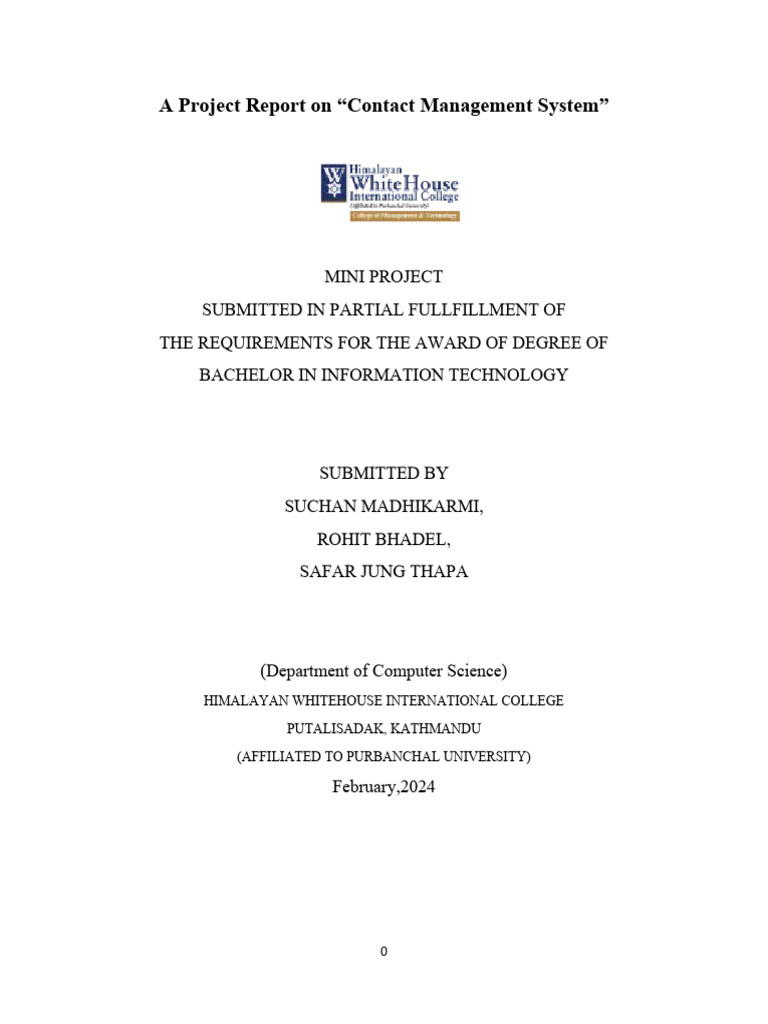 Contact Management System Report New Pdf Information Information Technology