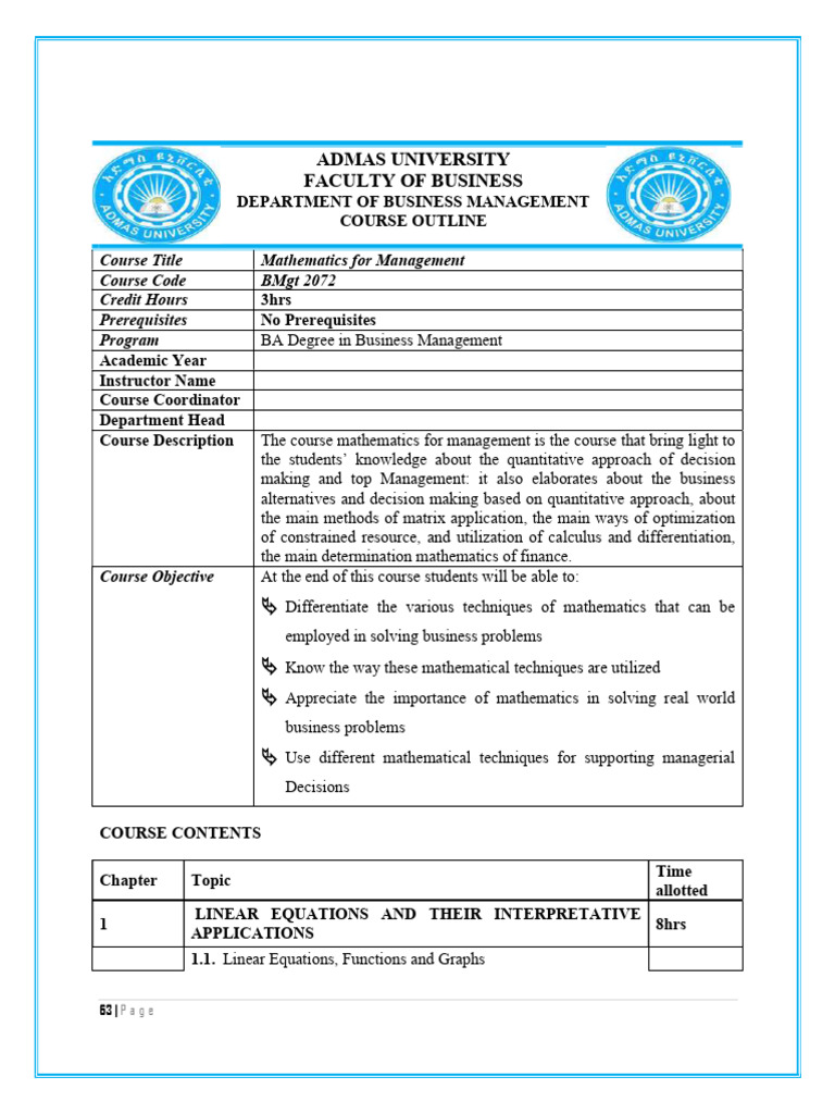 Mathematics For Management | Download Free PDF | Matrix (Mathematics ...