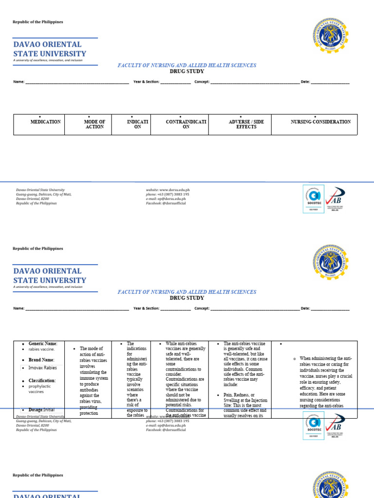 Drug Study Dorsu | PDF | Rabies | Vaccines