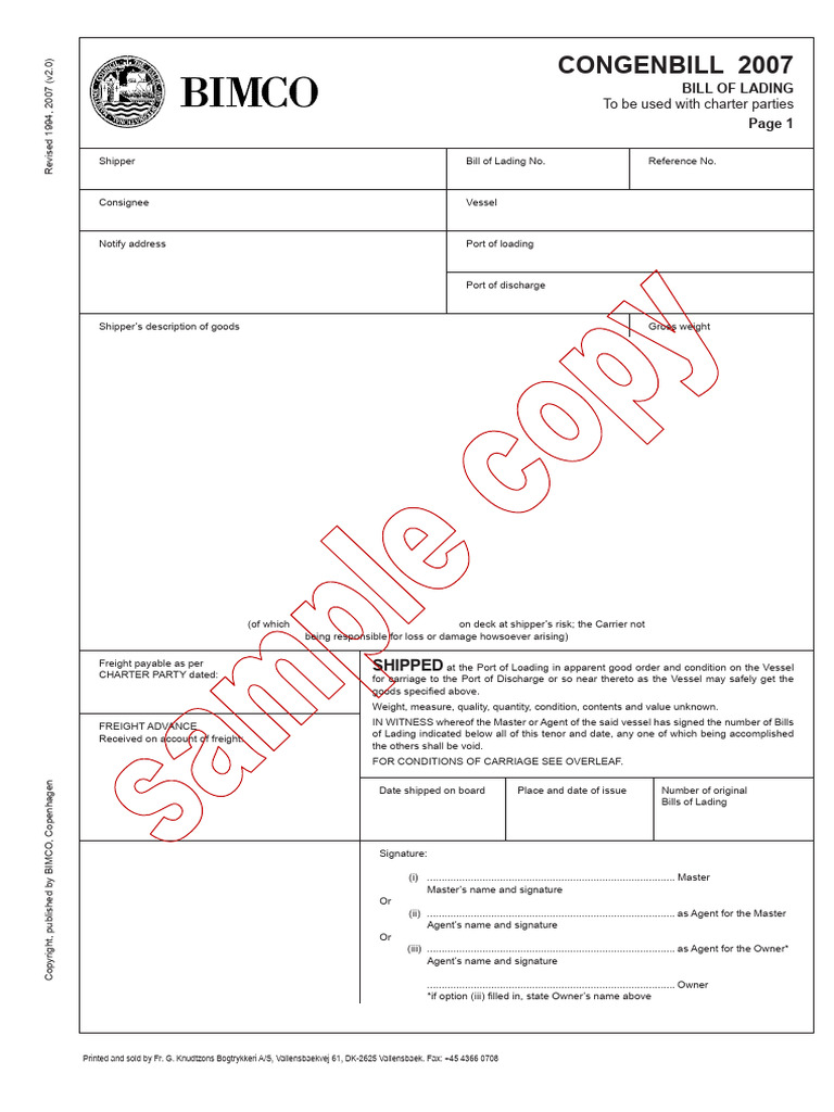 Congenbill 2007 | PDF | Bill Of Lading | Cargo