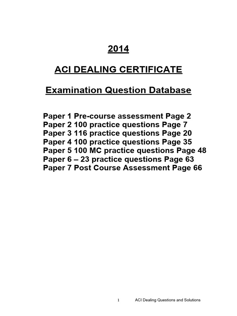 ACI Dealing Certificate Exam Guide | PDF | Swap (Finance) | Repurchase ...