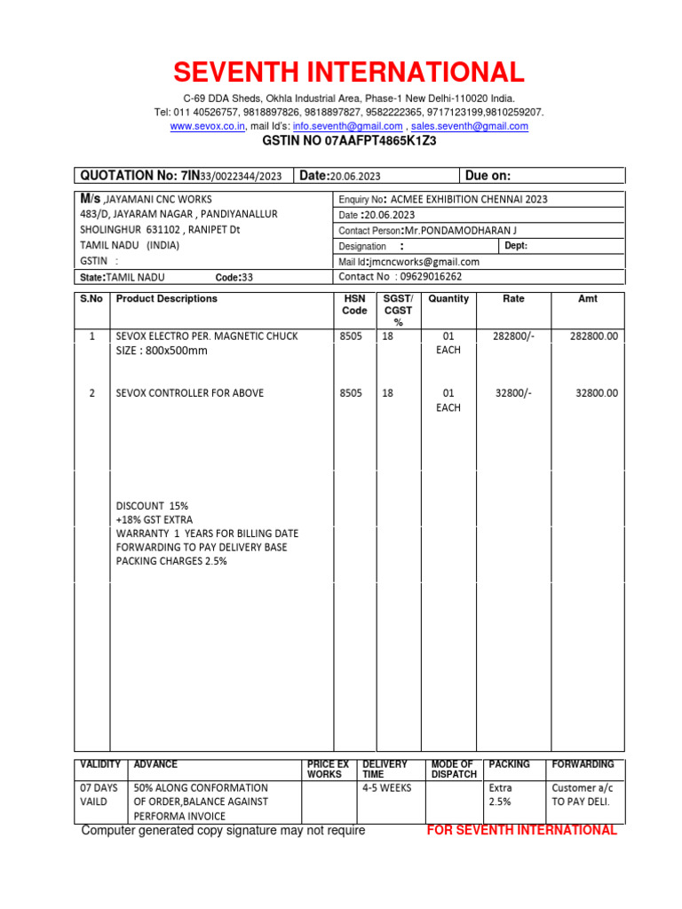 1 Quotation Jayamani CNC Works | PDF