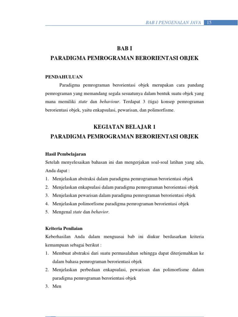 BAB 1 - Kegiatan Belajar 1 - Paradigma Pemrograman Berorientasi Objek | PDF