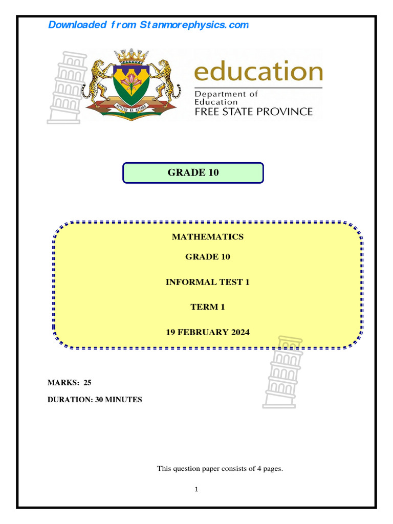 Grade 10 Maths Term 1 Test 2024 | PDF | Arithmetic | Mathematics