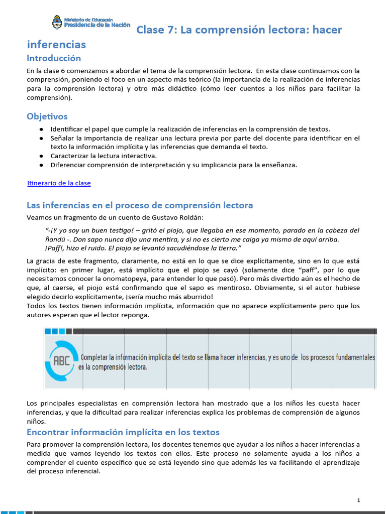 Clase 7-La Comprension Lectora Hacer Inferencias | PDF | Comprensión ...