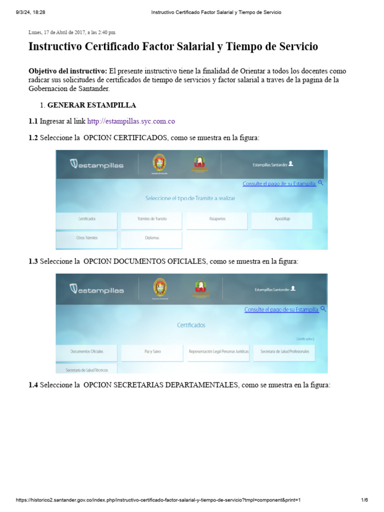 Instructivo Certificado Factor Salarial y Tiempo de Servicio | PDF