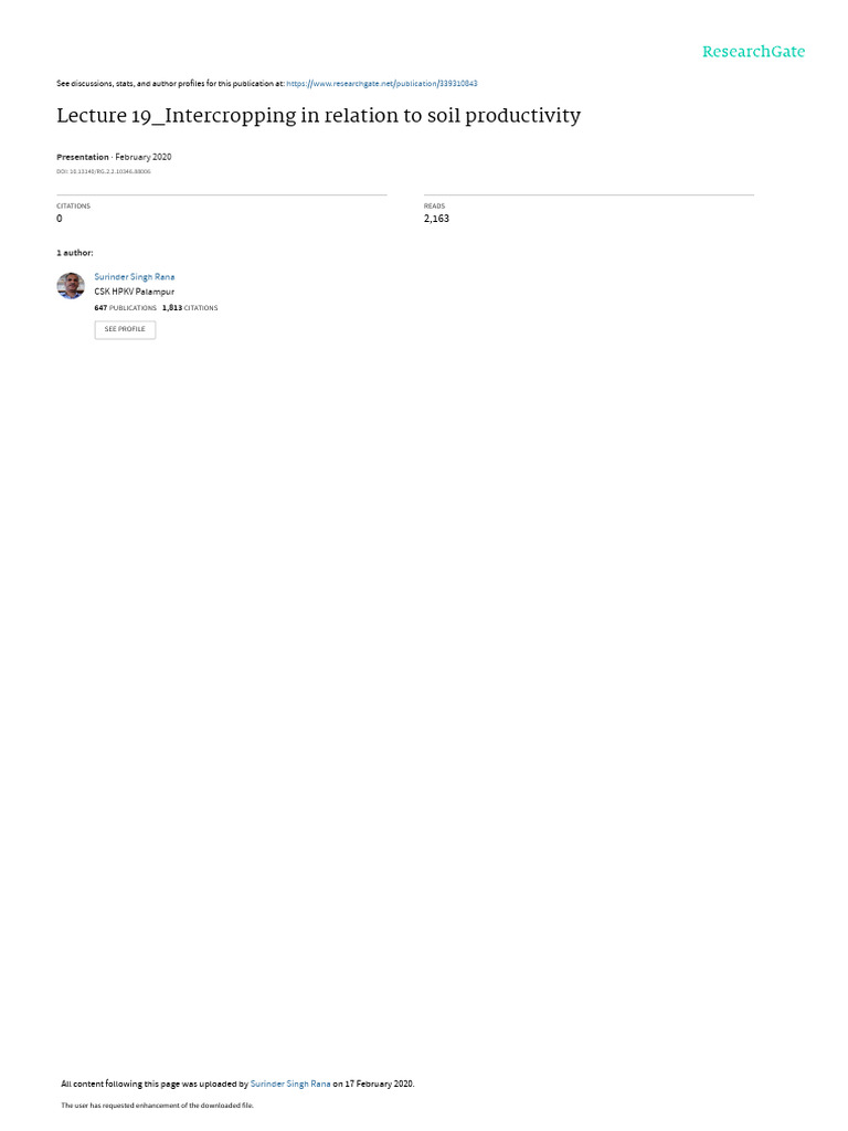 Lecture 19 Intercropping in Relation To Soil Productivity | PDF | Crops | Legume