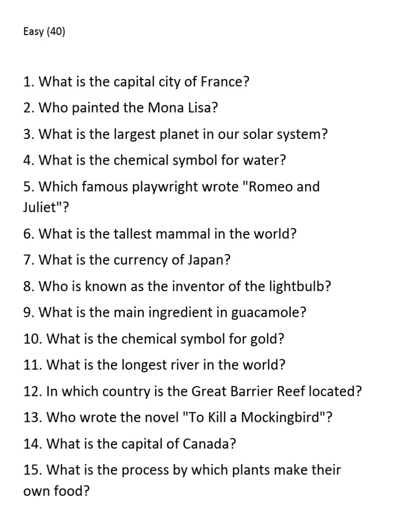 Questions About General Knowledge | PDF | Water