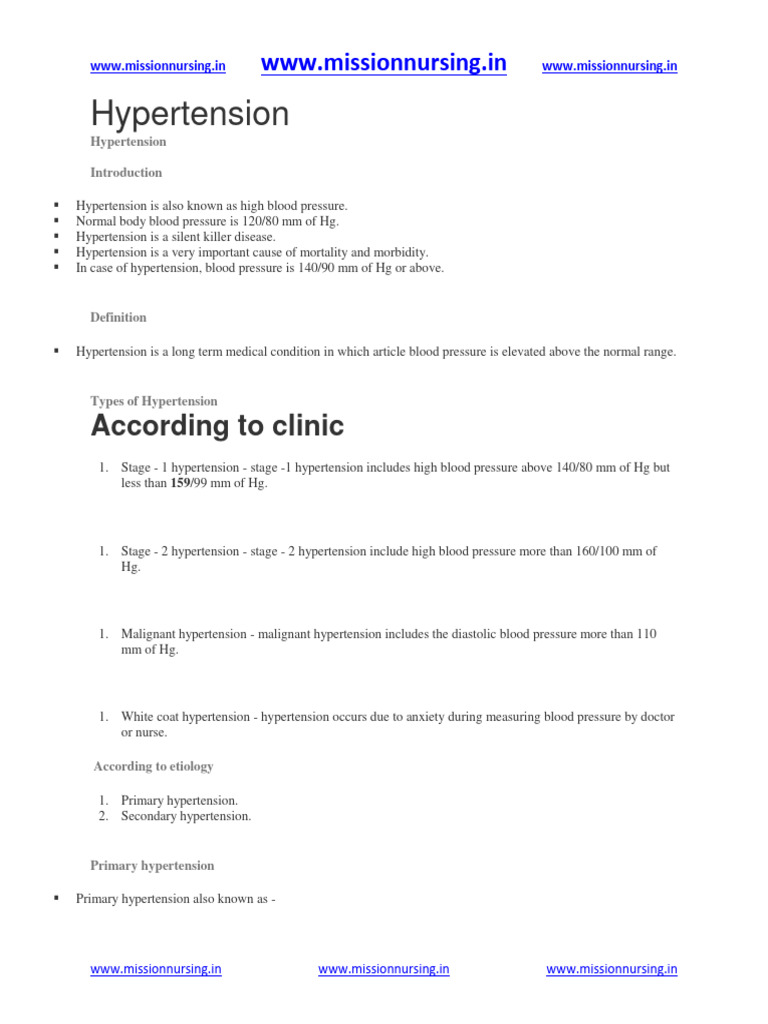 Hypertension Notes | Download Free PDF | Hypertension | Blood Pressure