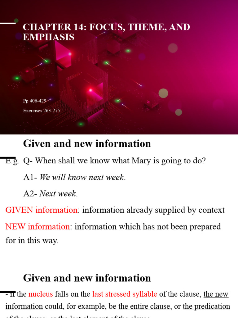 Session 10-Chapter 14 - Focus, Theme, Emphasis | PDF | Clause | Sentence (Linguistics)