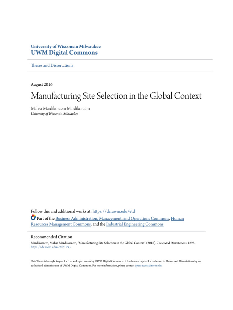 Manufacturing Site Selection in The Global Context | PDF | Factor Analysis | Cluster Analysis