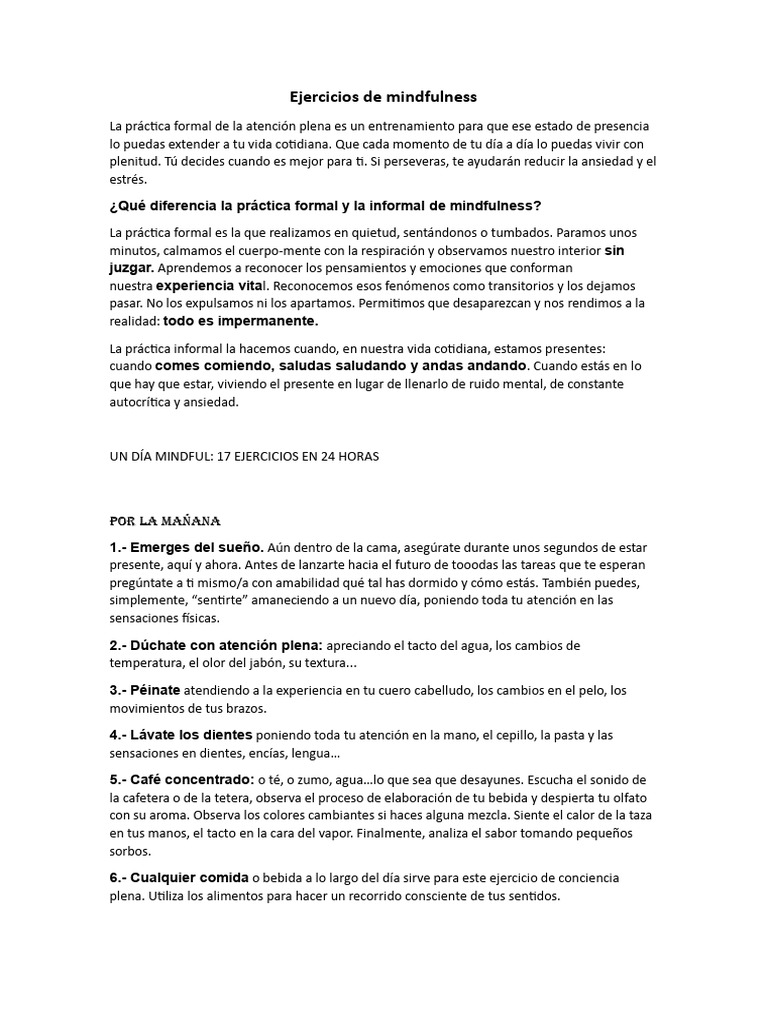 Ejercicios de Mindfulness | PDF | café