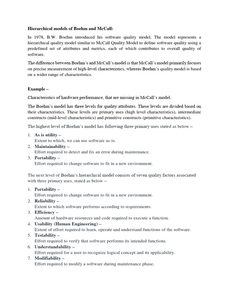 Boehm vs. McCall Software Quality Models | PDF | Software Quality ...