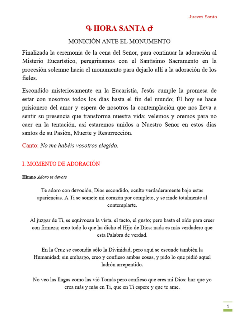 Hora Santa, Jueves Santo | PDF | eucaristía | Sacerdote