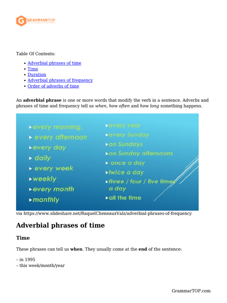 Adverbial Phrases of Time and Frequency | Download Free PDF | Adverb ...