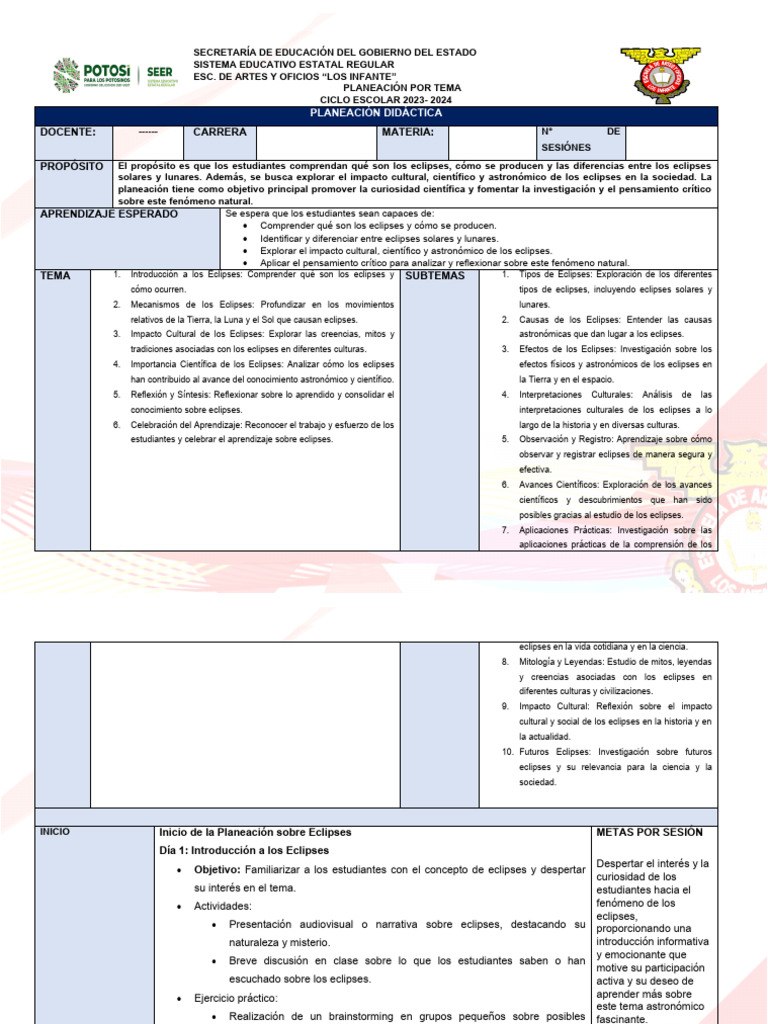 FORMATO DE PLANEACION Eclips | PDF | Eclipse | Luna