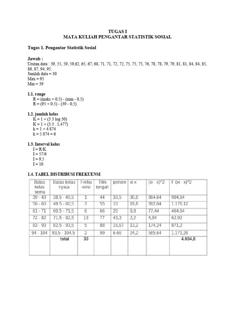 Tugas I Pengantar Statistik Sosial | PDF | Technology & Engineering