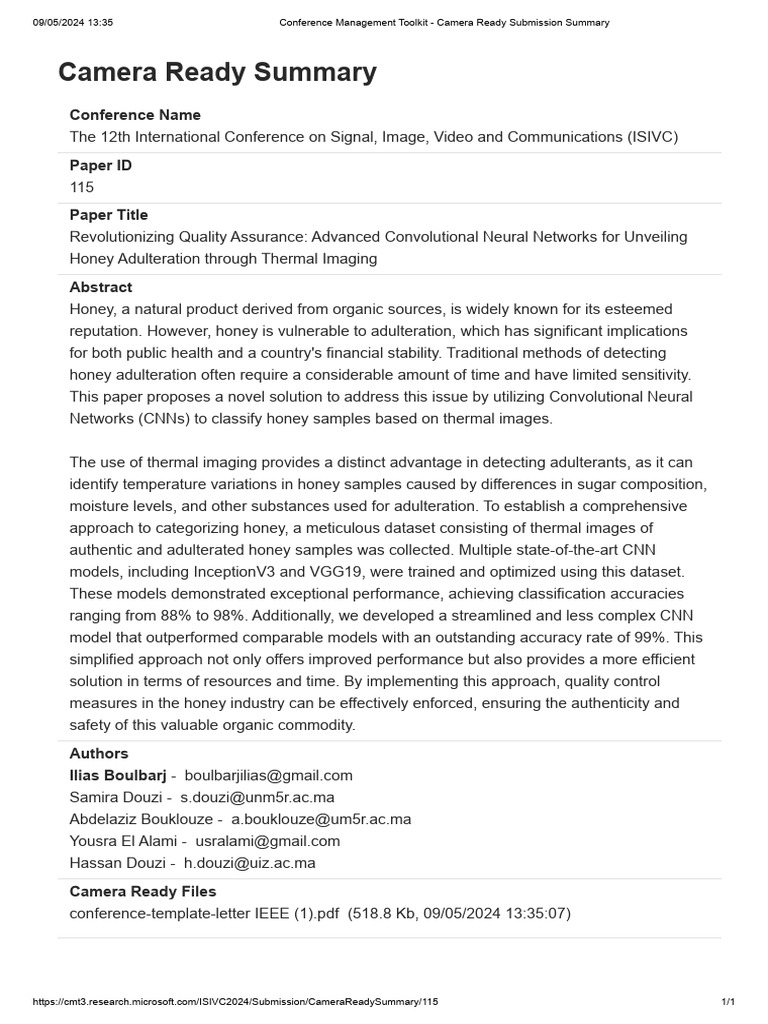 Conference Management Toolkit - Camera Ready Submission Summary | PDF | Artificial Intelligence ...