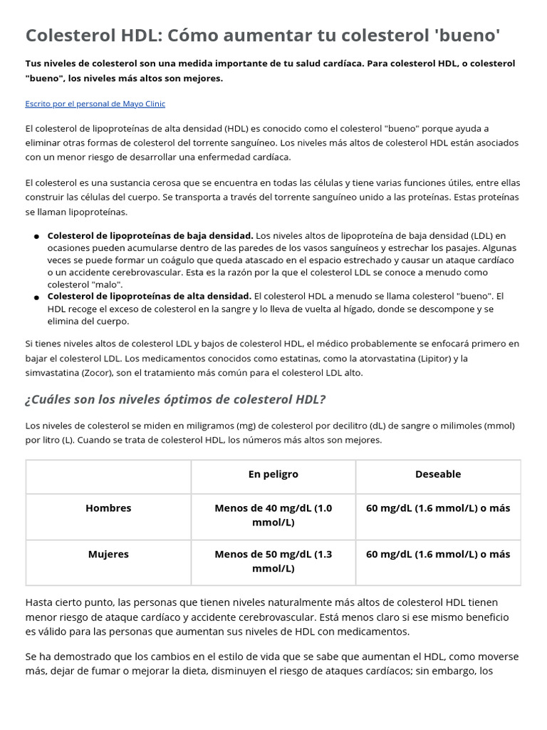 Mejora tu Colesterol HDL | PDF | Colesterol | Lipoproteína